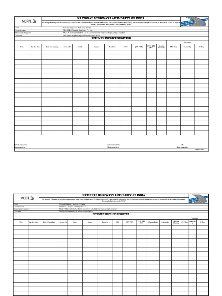16 Bitumen Invoice Register | PDF | Streets And Roads | Infrastructure