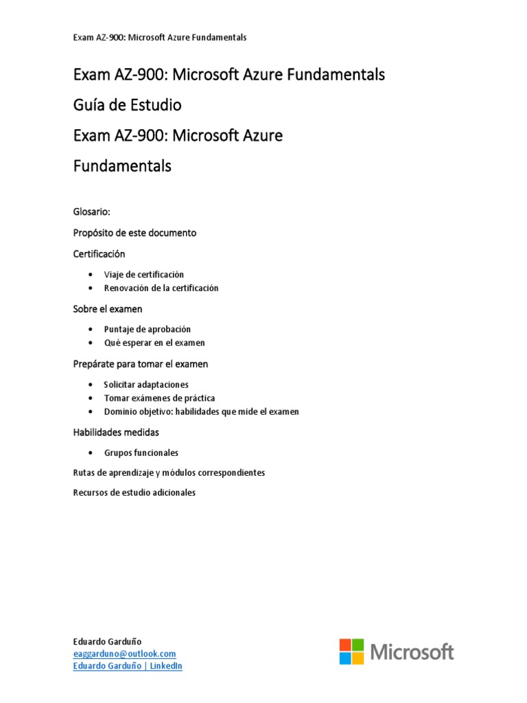 Gu A de Estudio AZ 900 Microsoft Azure FundamentalsEspa Ol 1665188184 | PDF | Computación en la ...