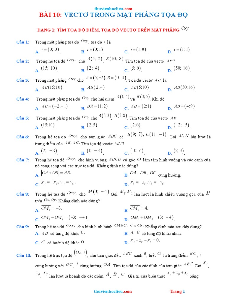 Trac Nghiem Bai 10 Vecto Trong Mat Phang Toa Do KNTT | PDF