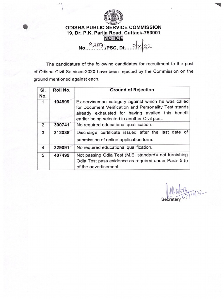 OCS Reject 07102022 | PDF