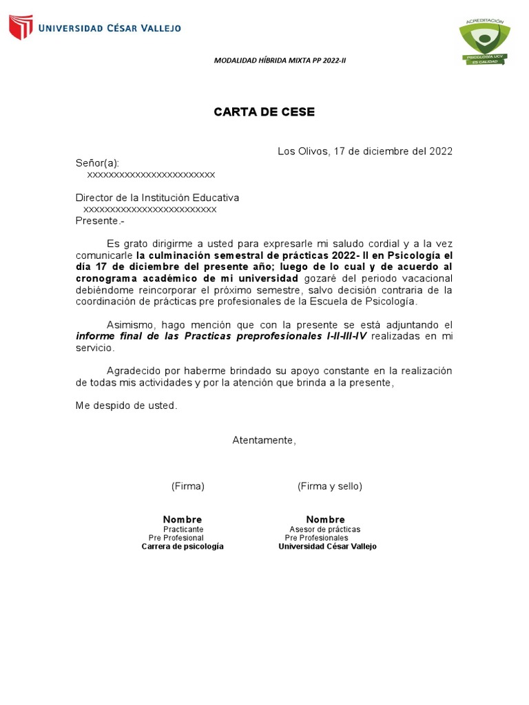 Modelo de Carta de Cese 2022-II | PDF