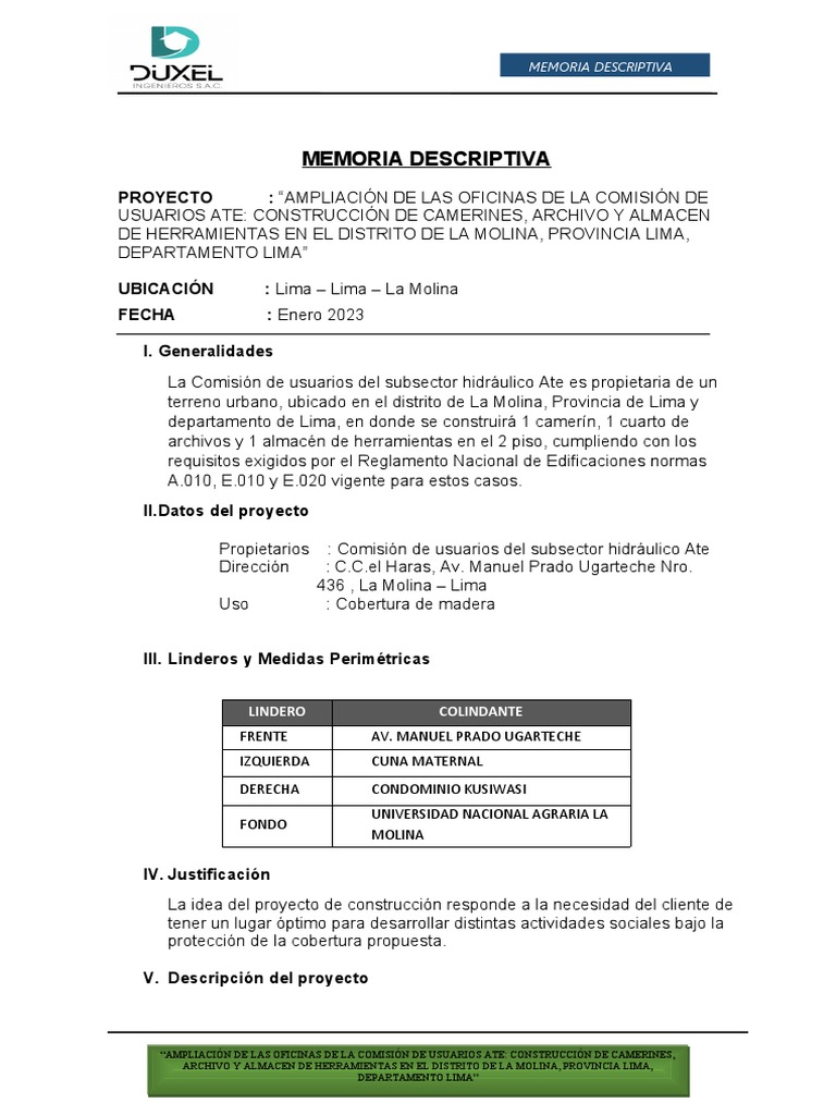 Memoria Descriptiva Arquitectura - Módulos Drywall | PDF | edificio | Diseño arquitectonico