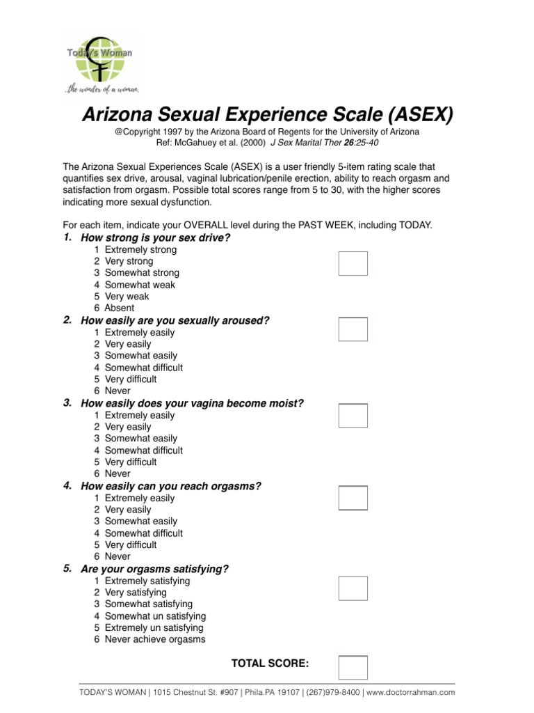 Arizona Sexual Experience Scale (ASEX) : 1. How Strong Is Your Sex ...