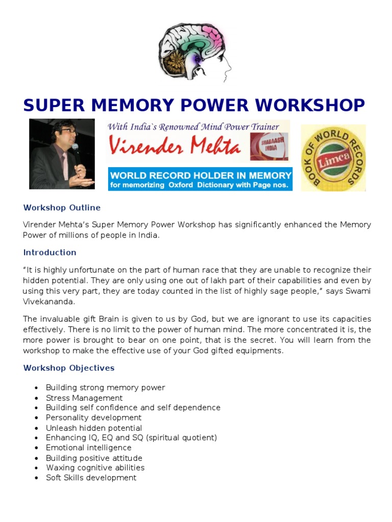Super Memory Power Workshop | PDF | Memory | Emotional Intelligence