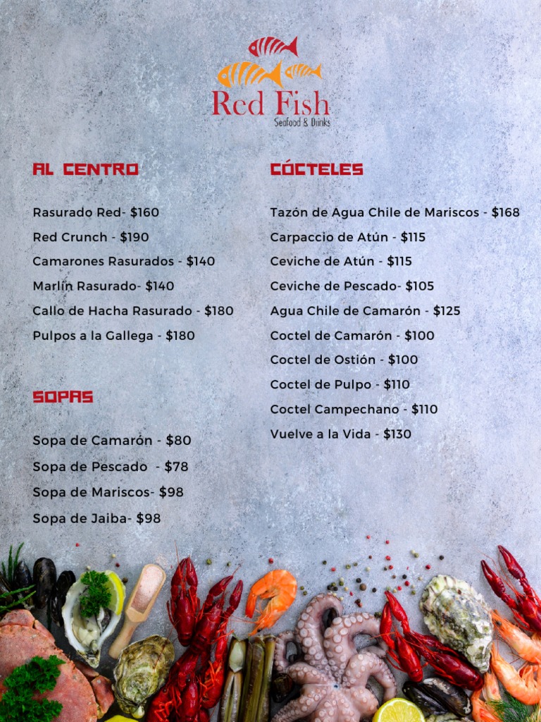 Red Fish Alex Menu | Descargar gratis PDF | Mariscos | Preparación de ...