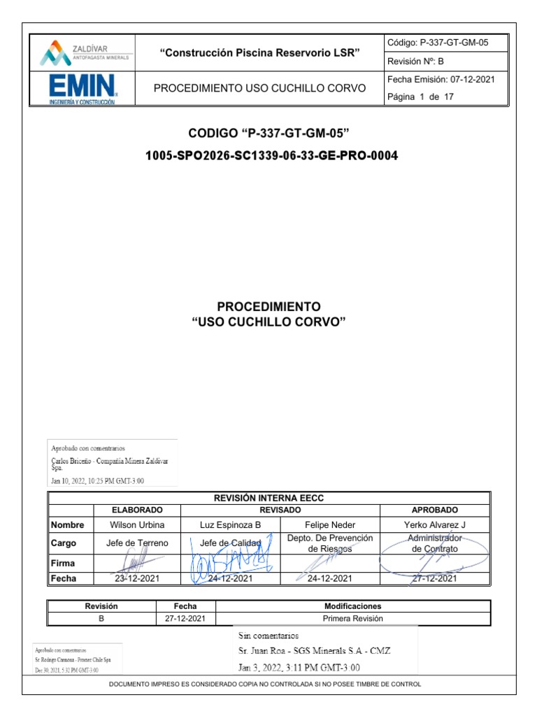 1005-SPO2026-SC1339!06!33-GE-PRO-0004 Uso Cuchillo Corvo Aprobado Con Comentarios | PDF ...