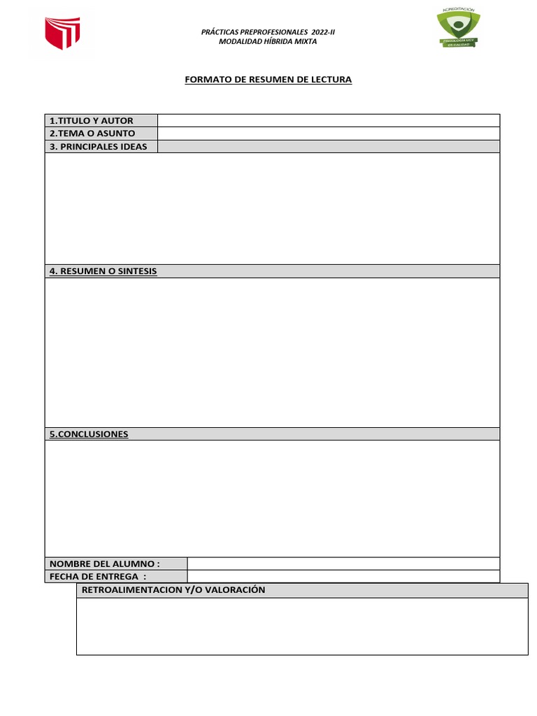 Formato de Resumen de Lectura | PDF
