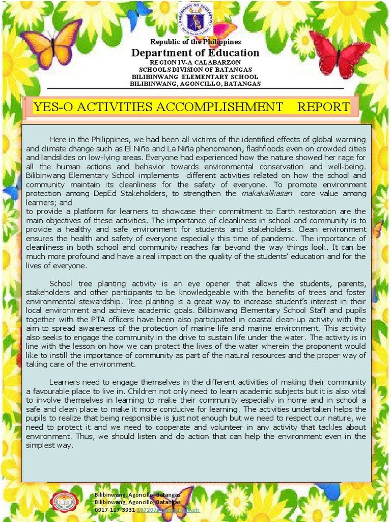 2022 Accomplishment Report of Yes-O Activities | PDF | Natural Environment | Climate Change