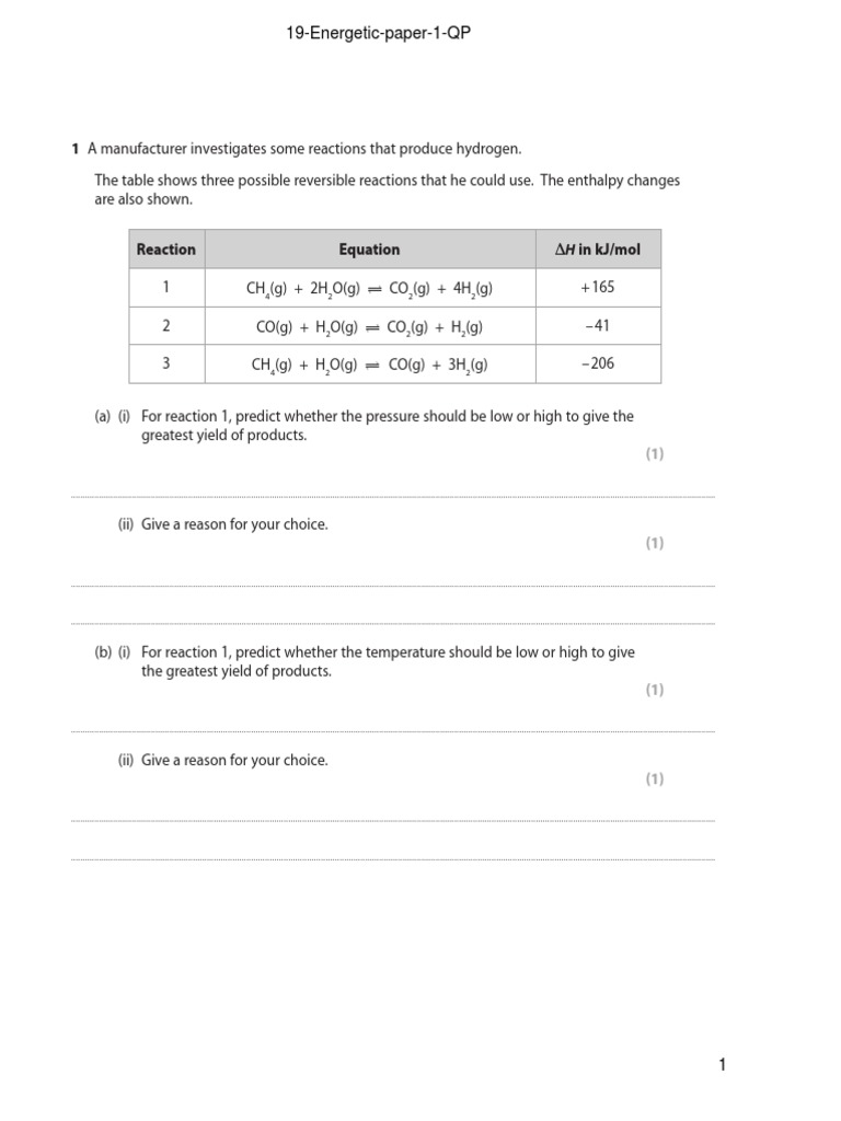 Energetics QP-paper-1-QP | PDF | Chemical Reactions | Catalysis