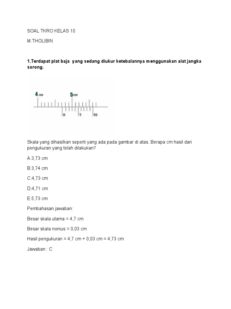 Soal Tkro Jangka Sorong Kelas 10 (M.tholibin) | PDF