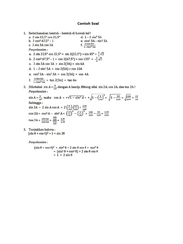 Contoh Soal Trigonometri Sudut Rangkap | PDF
