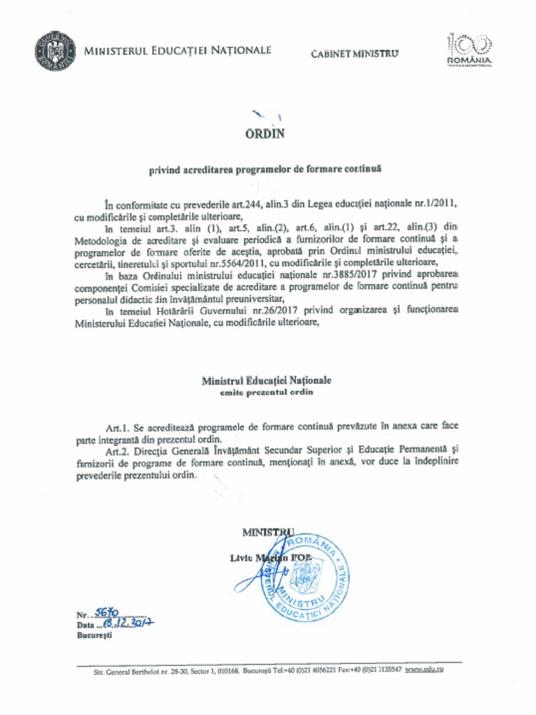 Ordin Ministru Educatiei Nationale | PDF