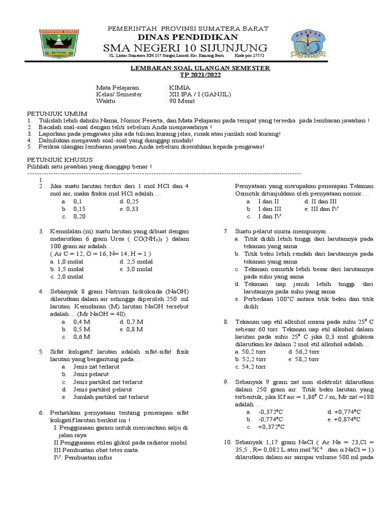 Soal Semester 1 Kelas Xii TP 2021-2022 | PDF
