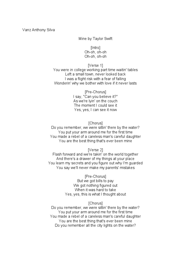Mine by Taylor Swift | PDF | Song Structure | Popular Music