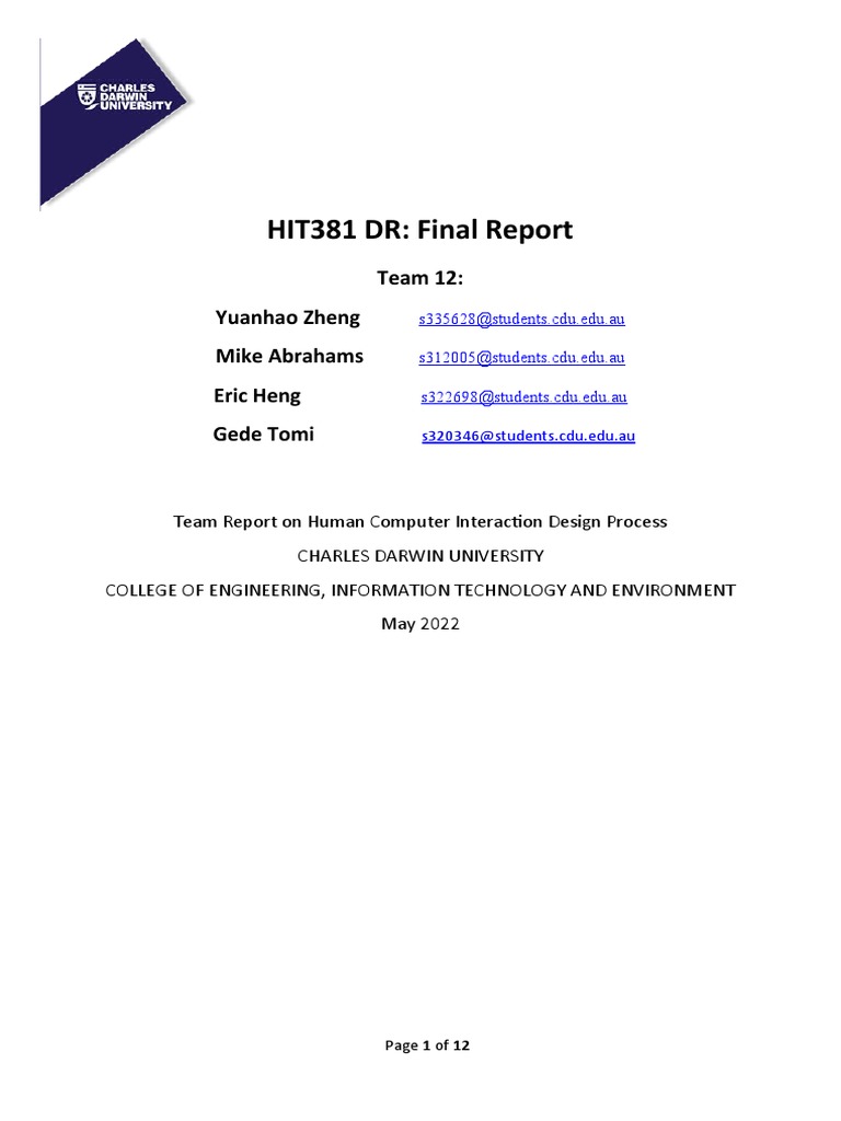 HIT 381 Final Report Group12 | PDF | Usability | Design