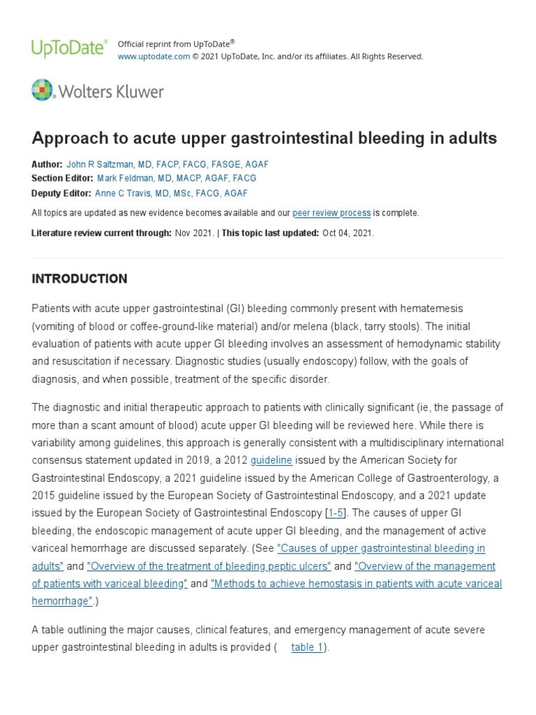 Approach To Acute Upper Gastrointestinal Bleeding in Adults - UpToDate ...