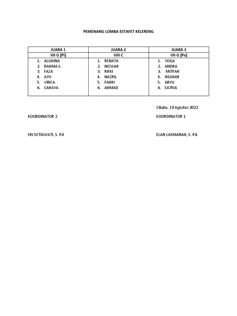 Juara Lomba Estafet Kelereng | PDF