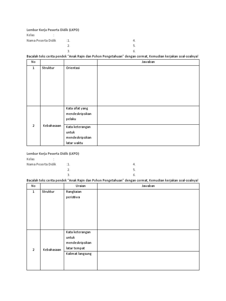 LKPD Telaah Struktur Dan Kebahasaan Cerpen | PDF | Karier & Perkembangan