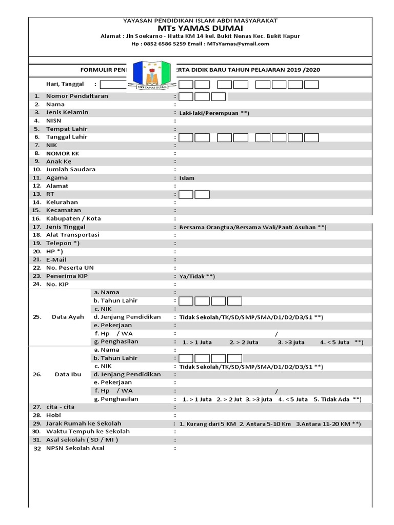 Formulir PPDB Versi Dapodikdas SMP | PDF