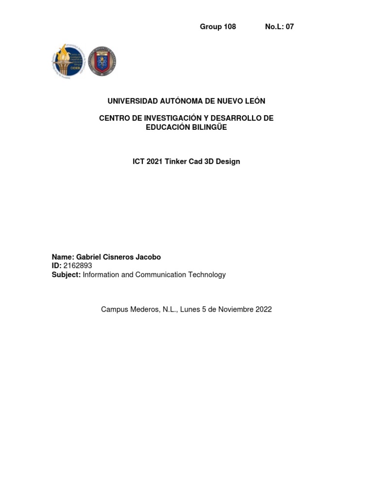 Thinker Cad - Cisneros Jacobo Gabriel | PDF | Screenshot | Computing