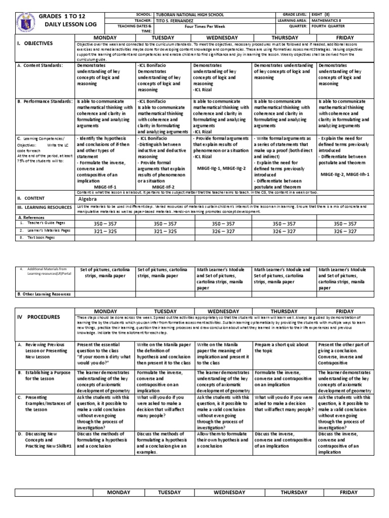 DLL - Math 8 - Q3 | PDF | Teaching Method | Learning