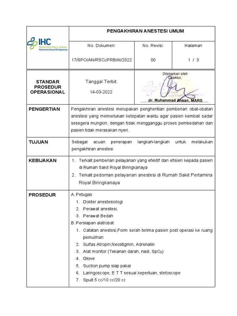 17 Spo Pengakhiran Anestesi Umum. | PDF