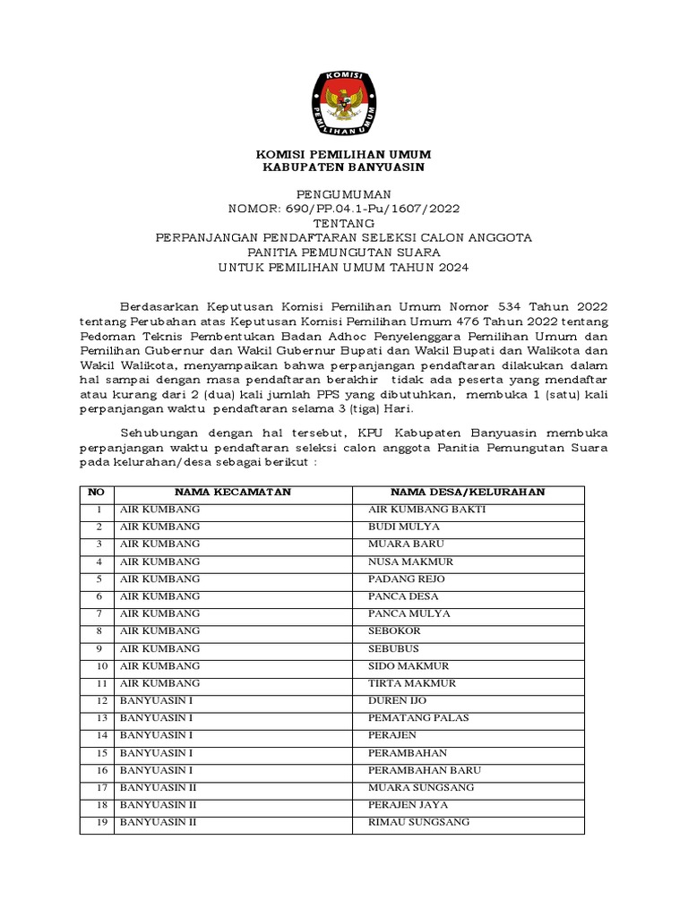 Pengumuman Perpanjangan Pendaftaran PPS | PDF