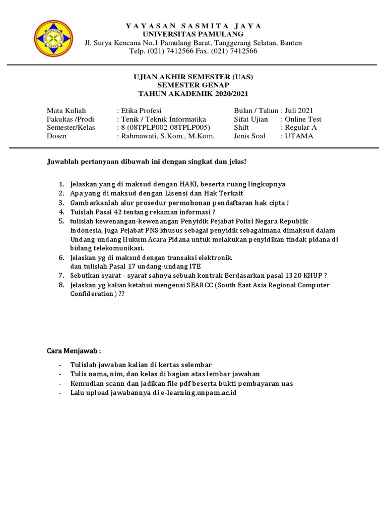 Soal UAS Etika Profesi | PDF