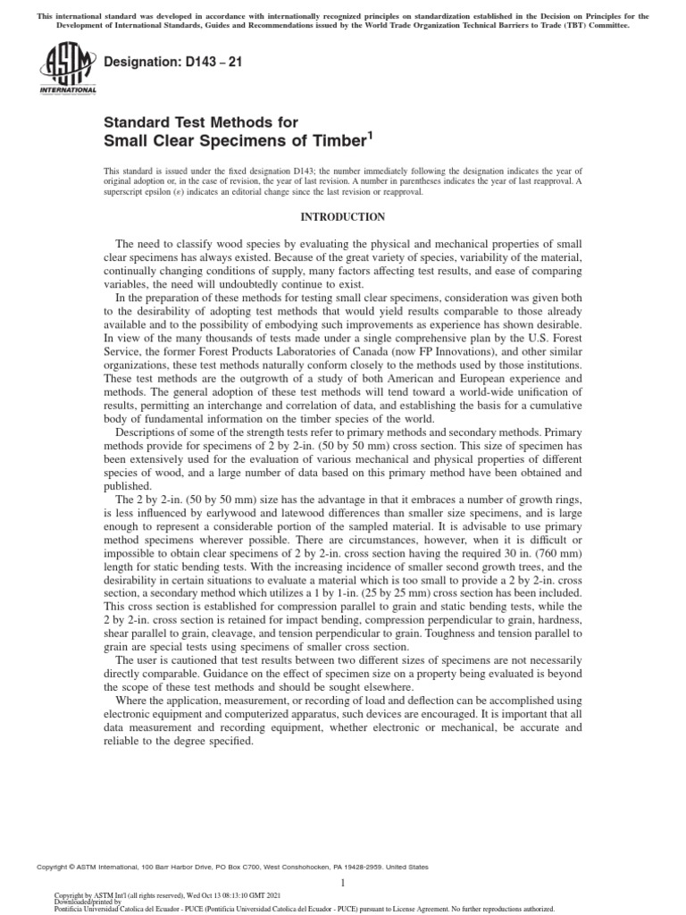 ASTM D143 Standard Test Methods For Small Clear Specimens of Timber ...