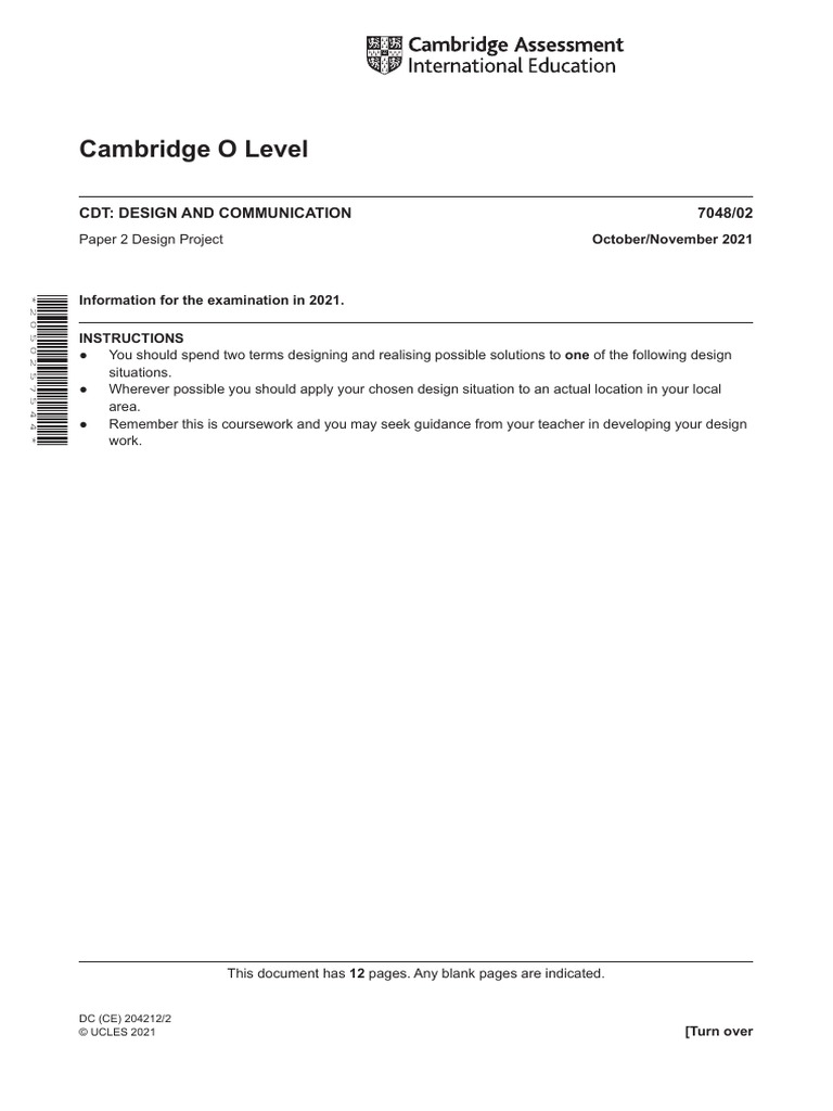 Cambridge O Level: CDT: Design and Communication 7048/02 | Download ...