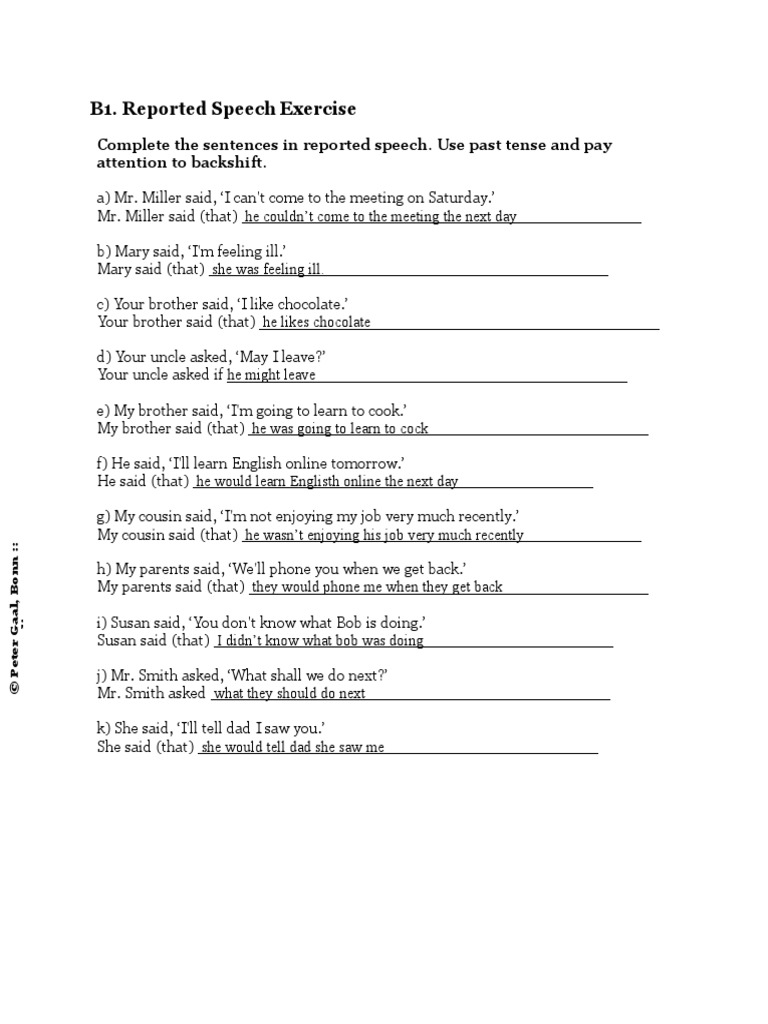 B1 Reported Speech - WS | PDF