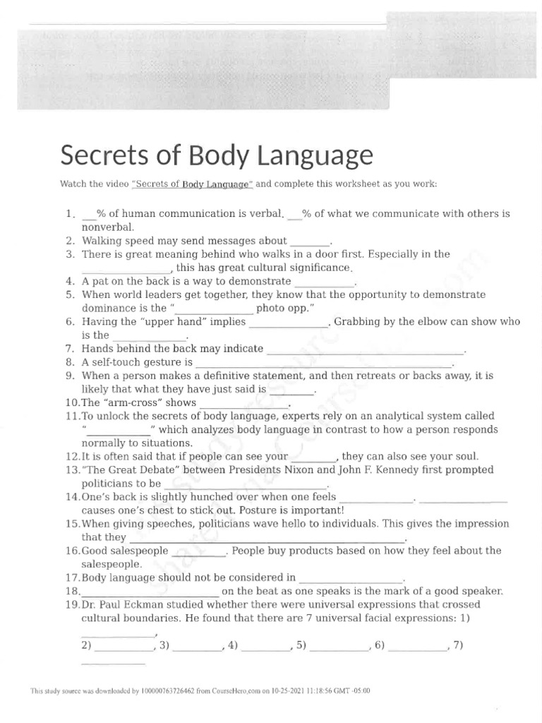 Secrets of Body Language Questions | PDF