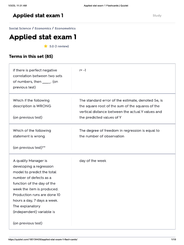 Quizlet-Applied Stat Exam 1 | PDF