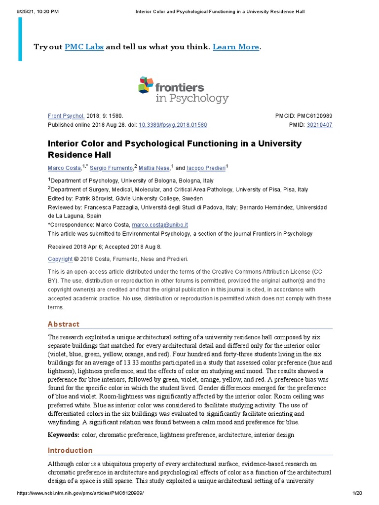 Interior Color and Psychological Functioning in A University Residence ...