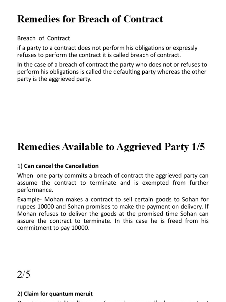 Remedies for Breach of Contract Explained | PDF | Breach Of Contract ...