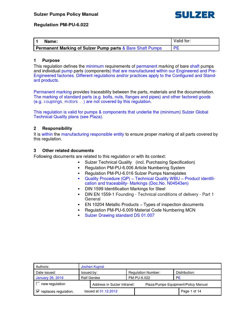 Marking Guidelines - PM-PU-6.022 | PDF | Pump | Foundry