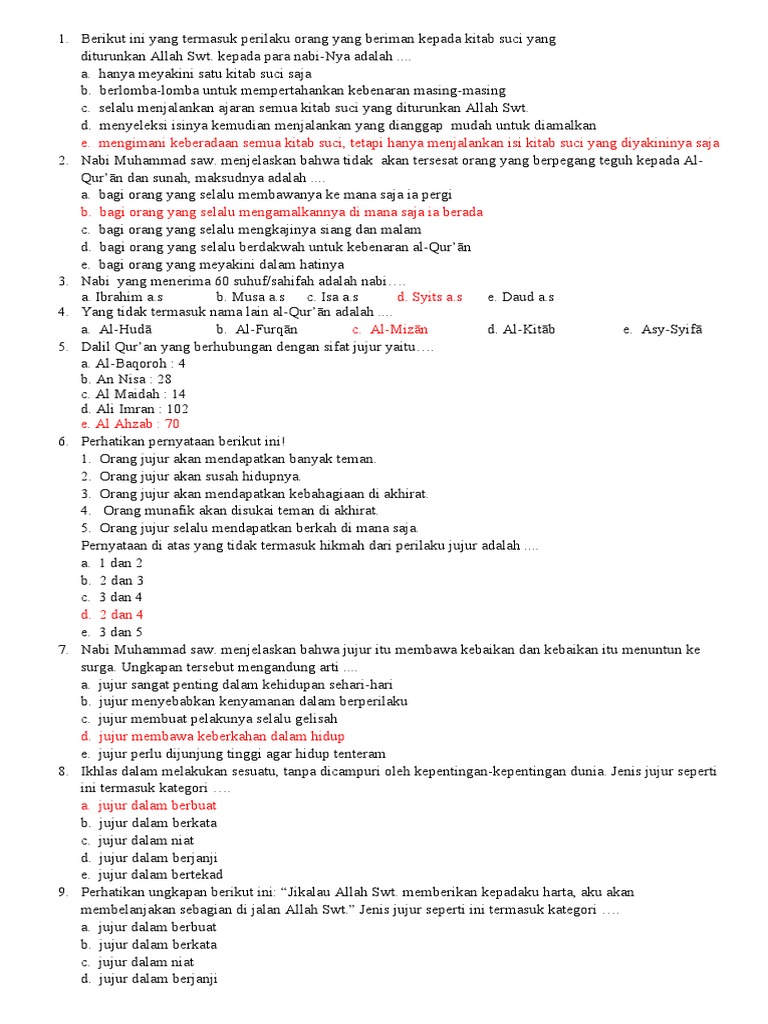 SOAL UAS PAI Kelas XI | PDF