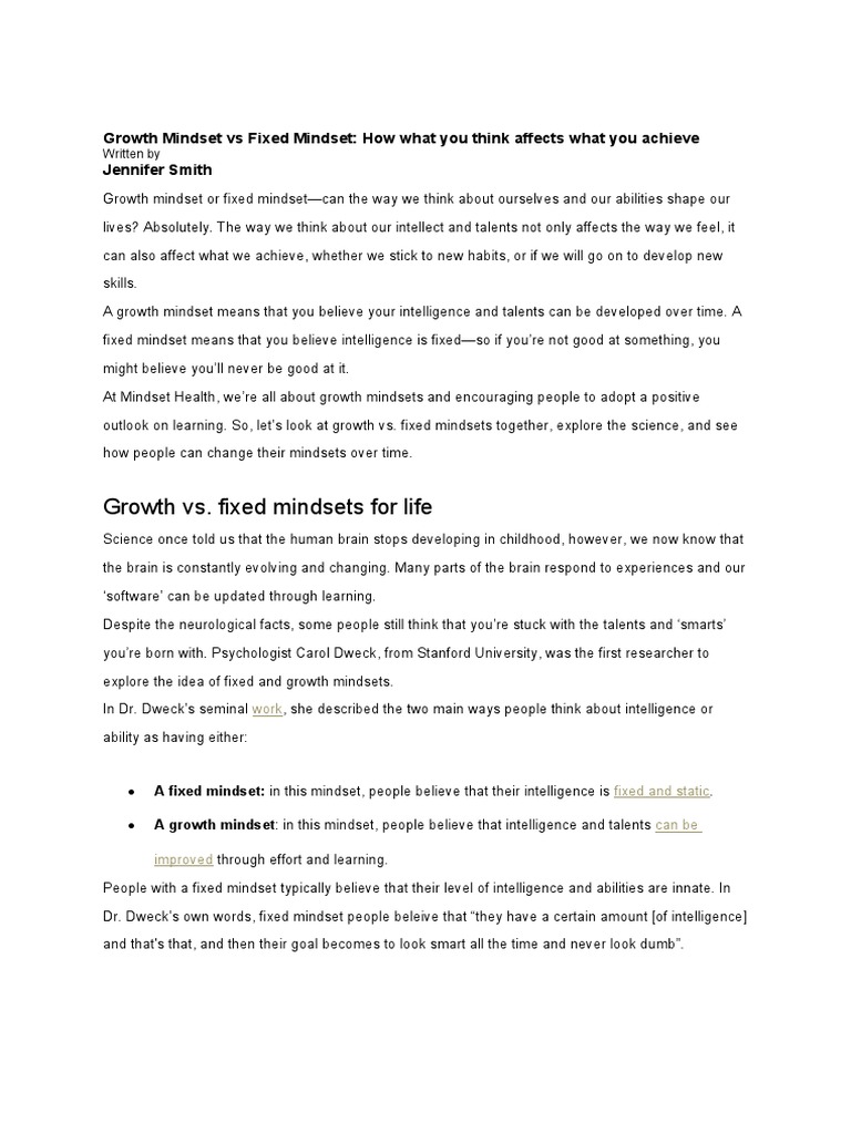 Growth Mindset Vs Fixed Mindset | PDF | Mindset | Neuroplasticity