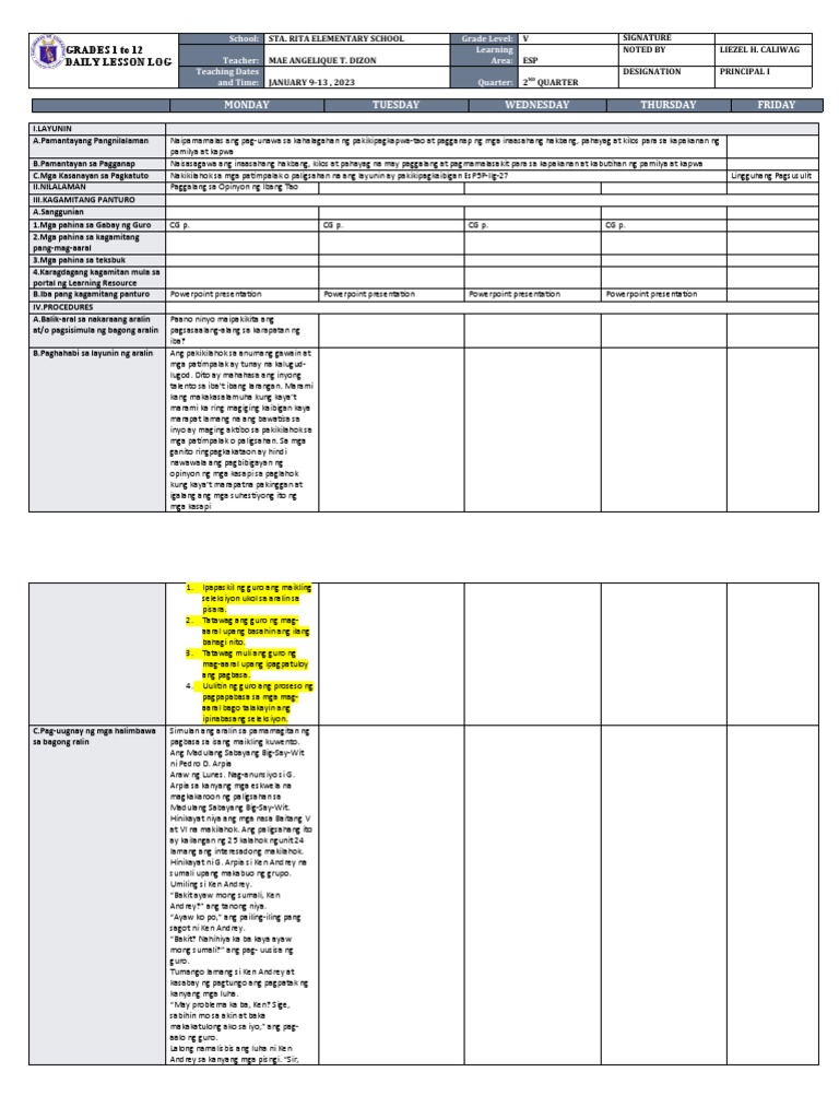 DLL - Esp 5 - Q2 - W7 | PDF