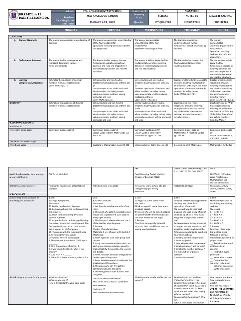 DLL - Mathematics 5 - Q2 - W7 | PDF | Curriculum | Learning