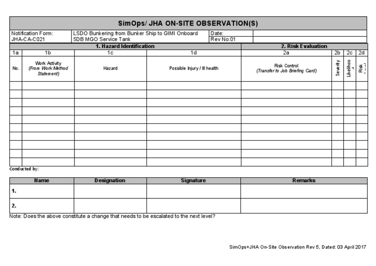 SimOps+JHA - On-Site Observation Form - MGO Bunkering To 5DB MGO ...