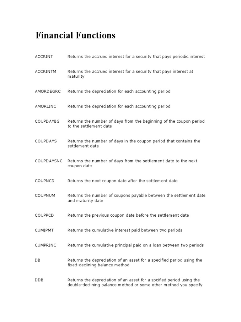 Financial Functions | PDF | Yield (Finance) | Interest