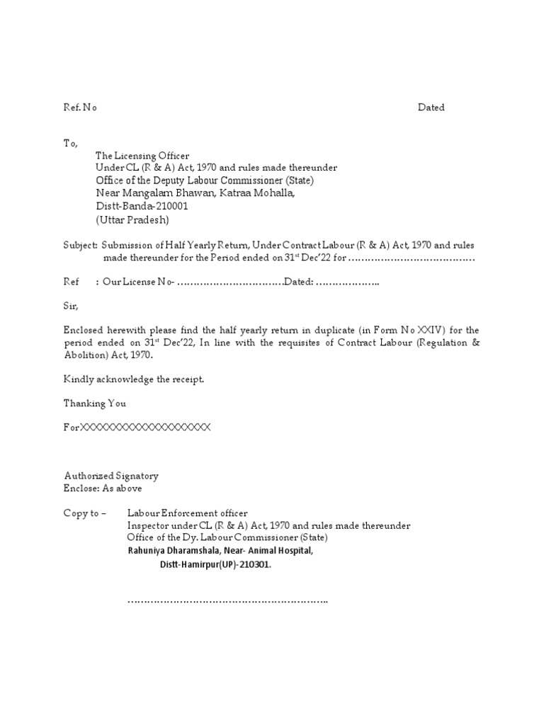 Covering Letter For CLRA - HYR Return | PDF