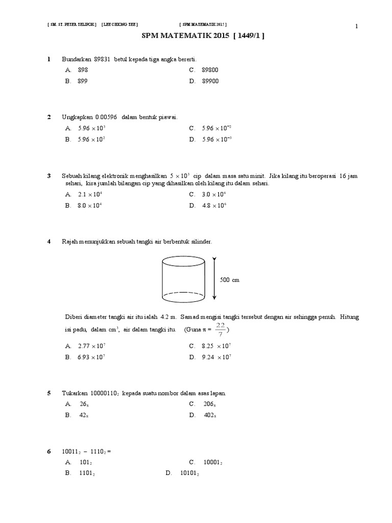 2015 P1 Matematik SPM | PDF