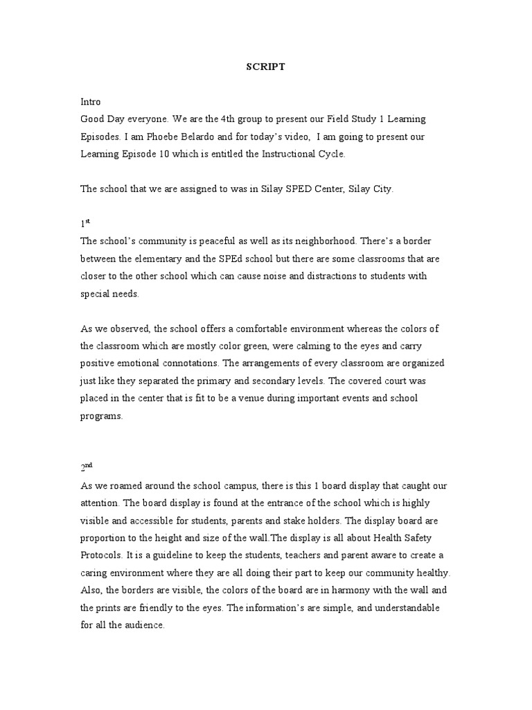 Script | Pdf | Classroom | Teachers