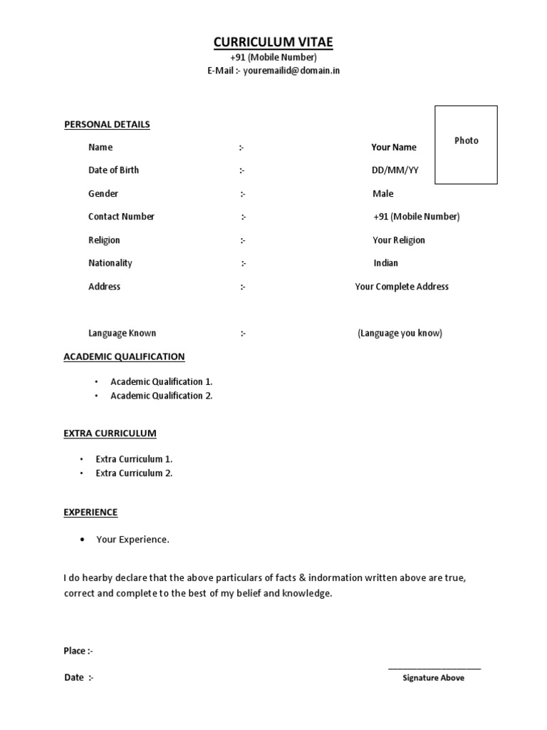 Curriculum Vitae Sample (Class Ix) | PDF