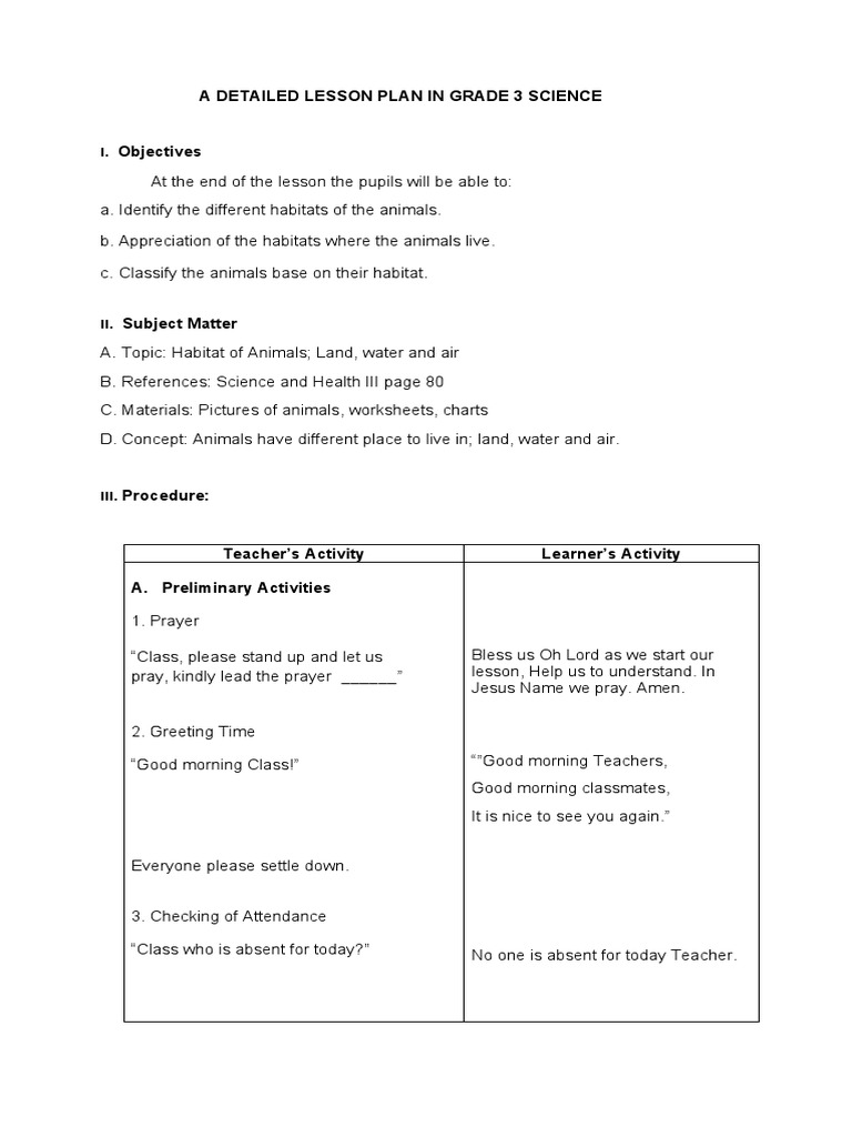 Grade 3 Lesson Plan: Animal Habitats | PDF | Habitat