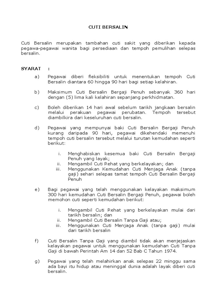 Panduan Cuti Cuti Bersalin | PDF