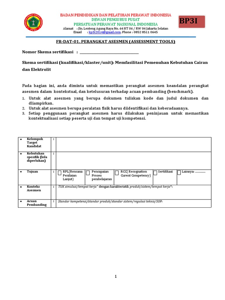 Fr. Dat. 01. Perangkat Asesmen (Assesment Tools) | PDF