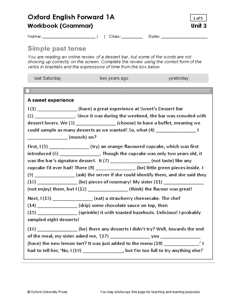 Oef 1au3 WB Grammar | PDF | Foods | Cuisine